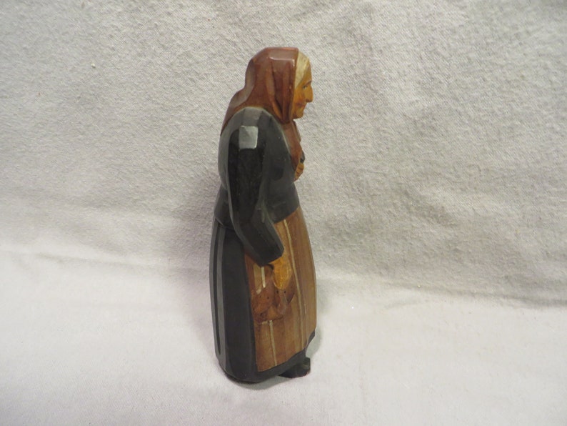 Vintage Swiss Huggler Wyss Carved Wood Figure - Peasant Woman Holding ...