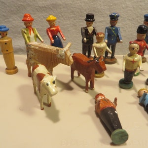 Antique Set of 36 Assorted Miniature Erzgebirge Putz Carved Figures ...