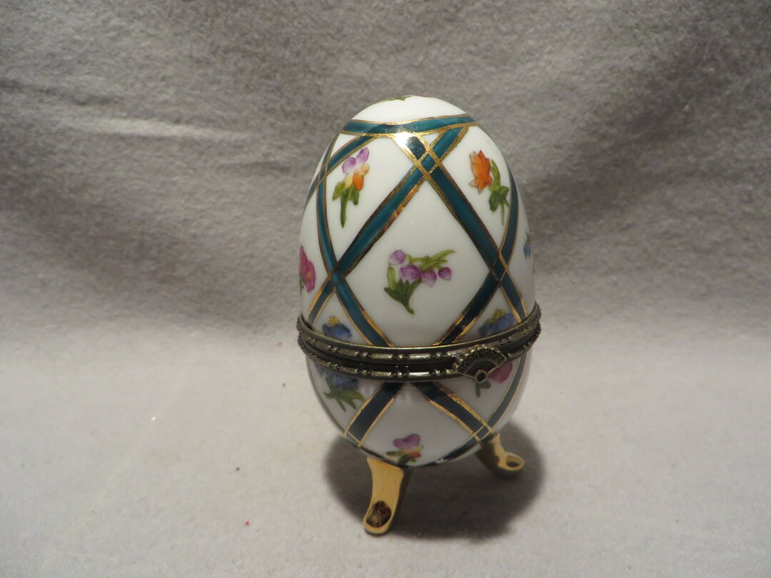 Vintage "limoges Style" Egg Shaped Porcelain Trinket Box on Three Legs ...