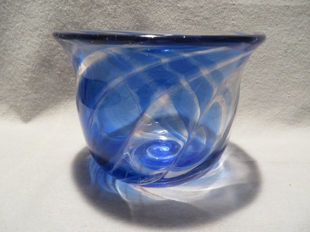 Vintage Jim Bush Art Glass Vase: Blue Swirl Bowl, Signed (1989) - Etsy