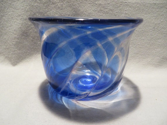 Vintage Jim Bush Hand Crafted Blue and Clear Swirl Art Glass | Etsy