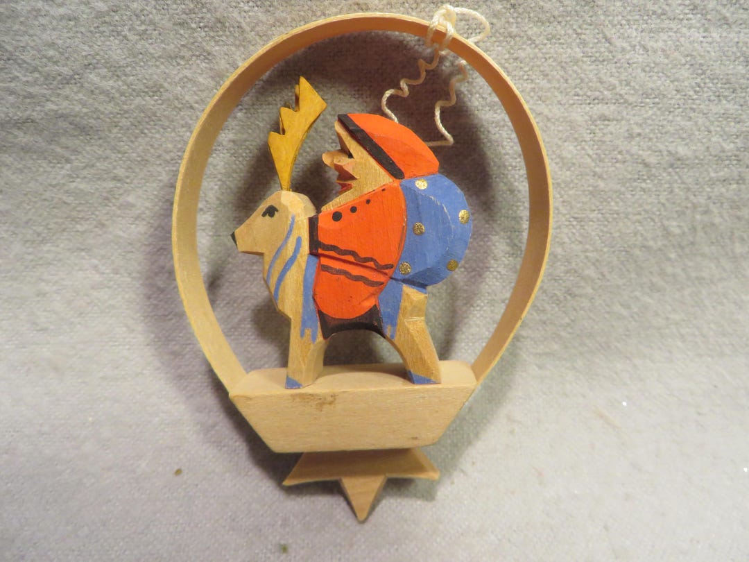 Vintage Emil Helbig Germany Hand Carved Christmas Ornament Santa Riding ...