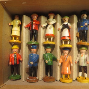 Antique Set of 36 Assorted Miniature Erzgebirge Putz Carved Figures ...