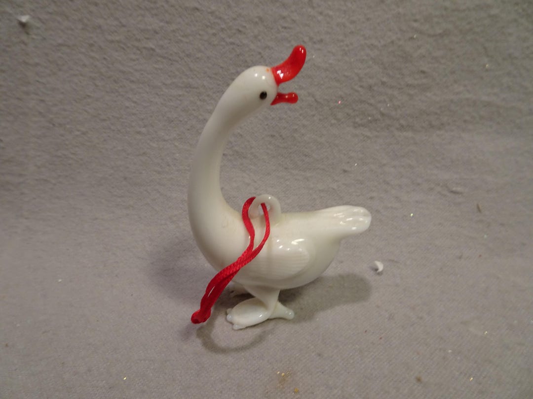 Vintage Hand-crafted Solid Milk Glass Duck Looking Backwards Christmas ...