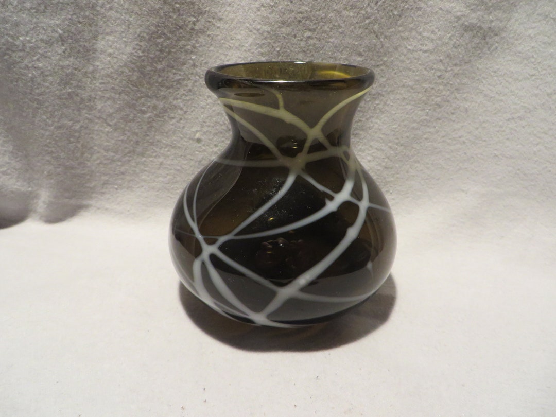 Vintage Andrew Shea Art Glass Vase: Brown Swirled Stripes, Signed 1975 ...