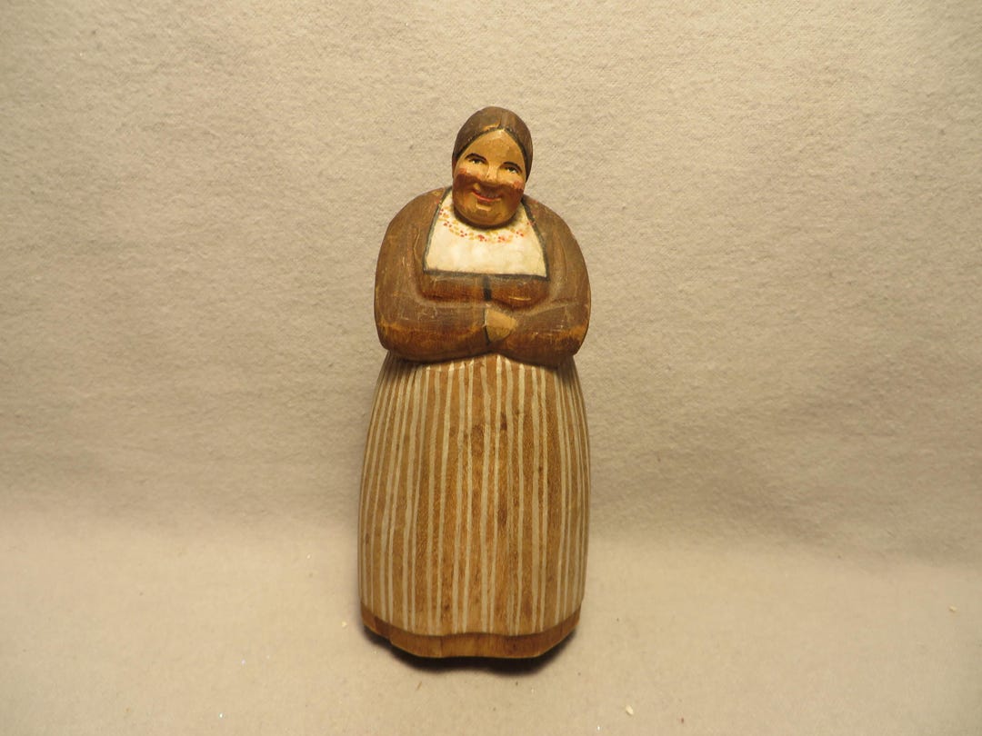 Vintage Swiss Huggler Wyss Hand Carved Wood Figure - Woman in Long ...
