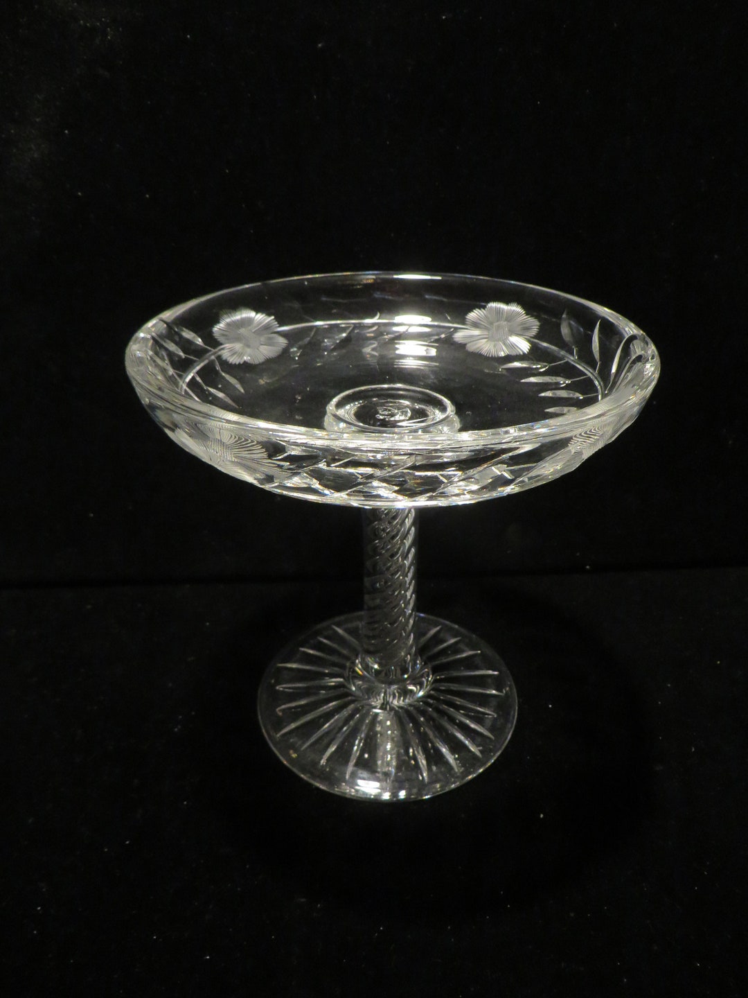 Vintage Cut Glass Tall Footed Candy Dish With Twirled Air Bubble ...
