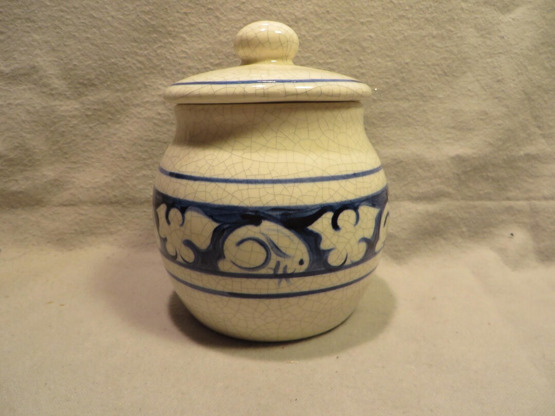 Vintage Potting Shed Dedham Pottery 5" Tall Covered Jar Signed and ...