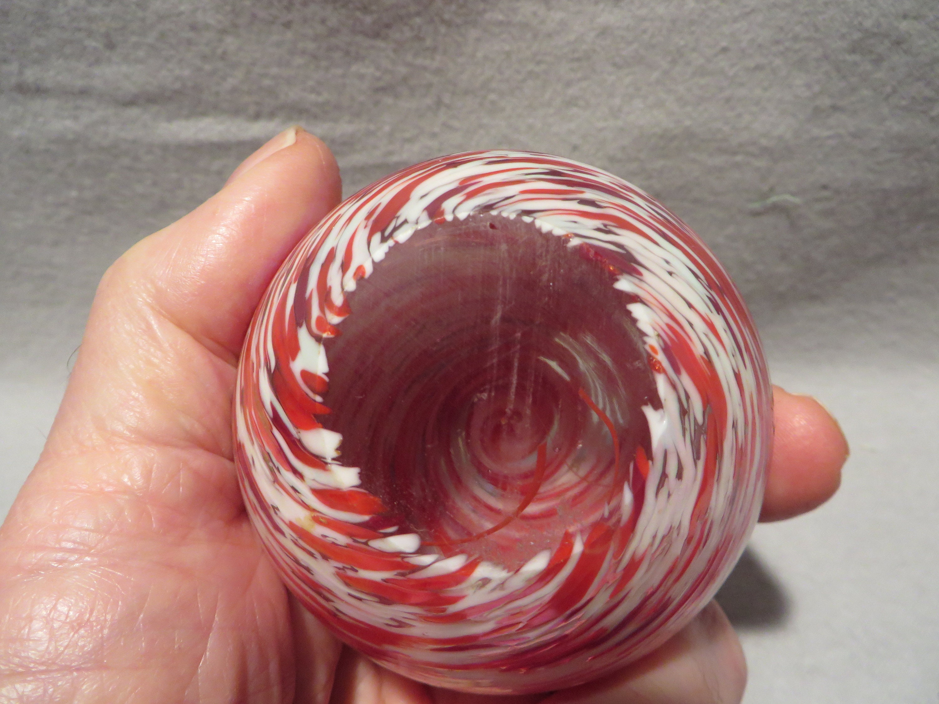 Vintage Art Glass Paperweight Red and White Swirl - Etsy