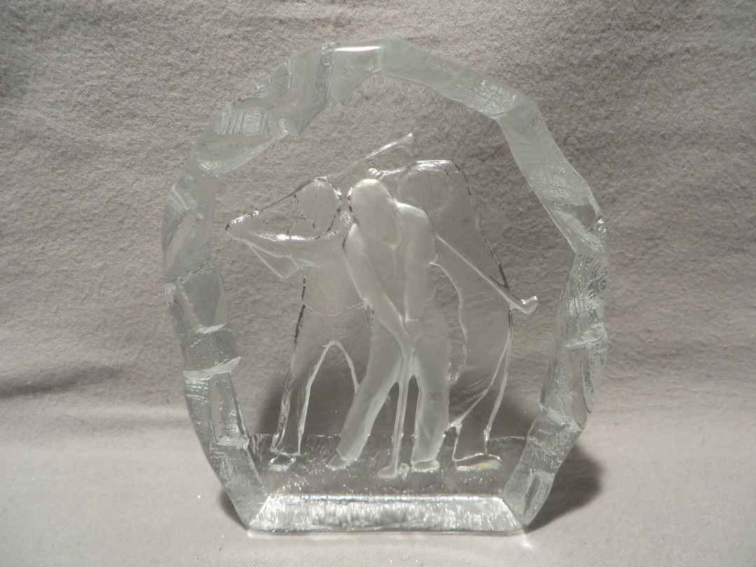 Vintage Nybro Sweden Crystal Paperweight Featuring Golfers - Etsy