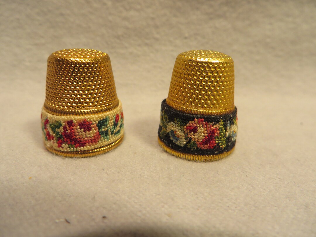 Vintage Pair of Gold Color Austrian Thimbles Decorated With Band of ...