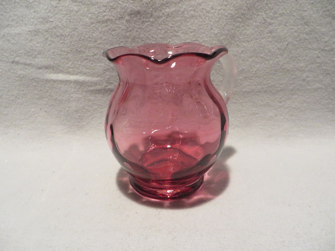 Vintage Pilgrim Glass Small Cranberry Glass Pitcher With Clear Applied ...