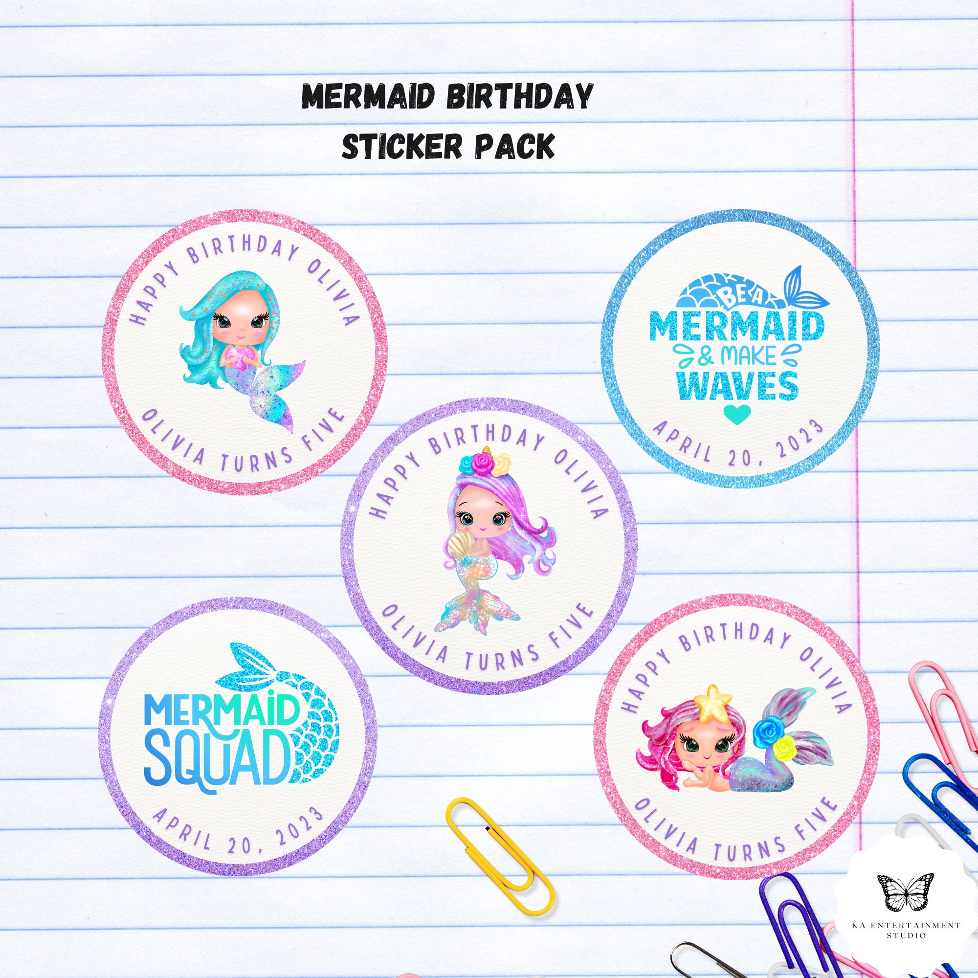 Editable Mermaid Sticker Pack, Mermaid Stickers, Mermaid and Friends ...