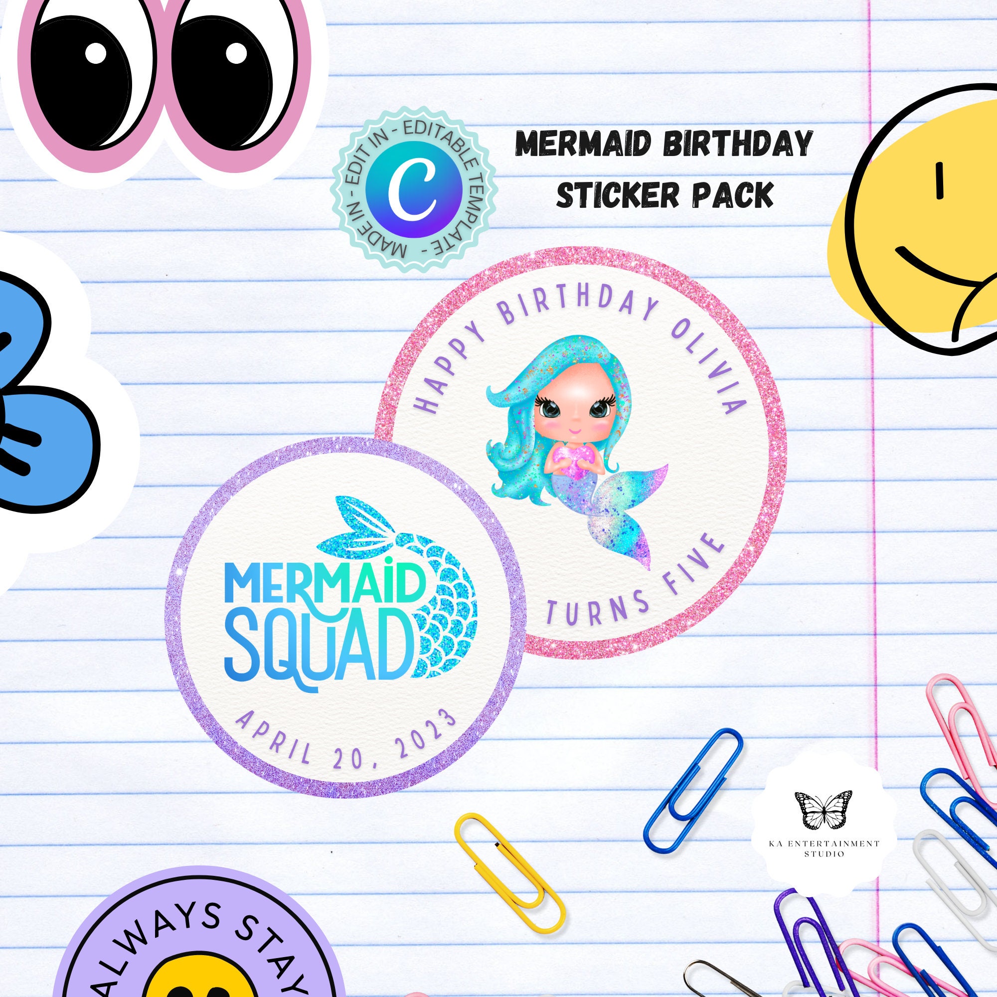 Editable Mermaid Sticker Pack, Mermaid Stickers, Mermaid and Friends ...