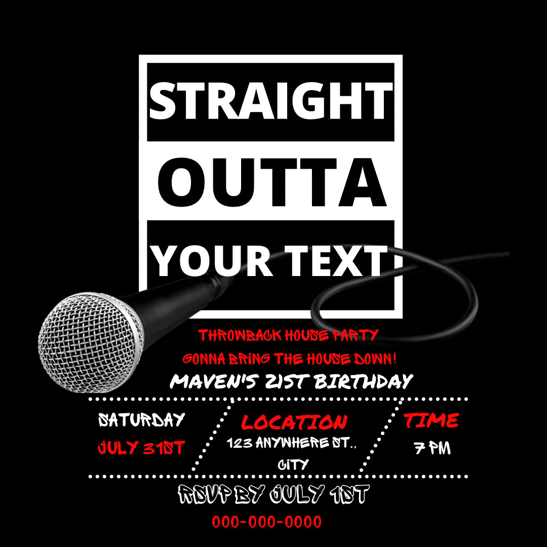 80s 90s Hip Hop Straight Outta Invite, Digital Download, Printable ...