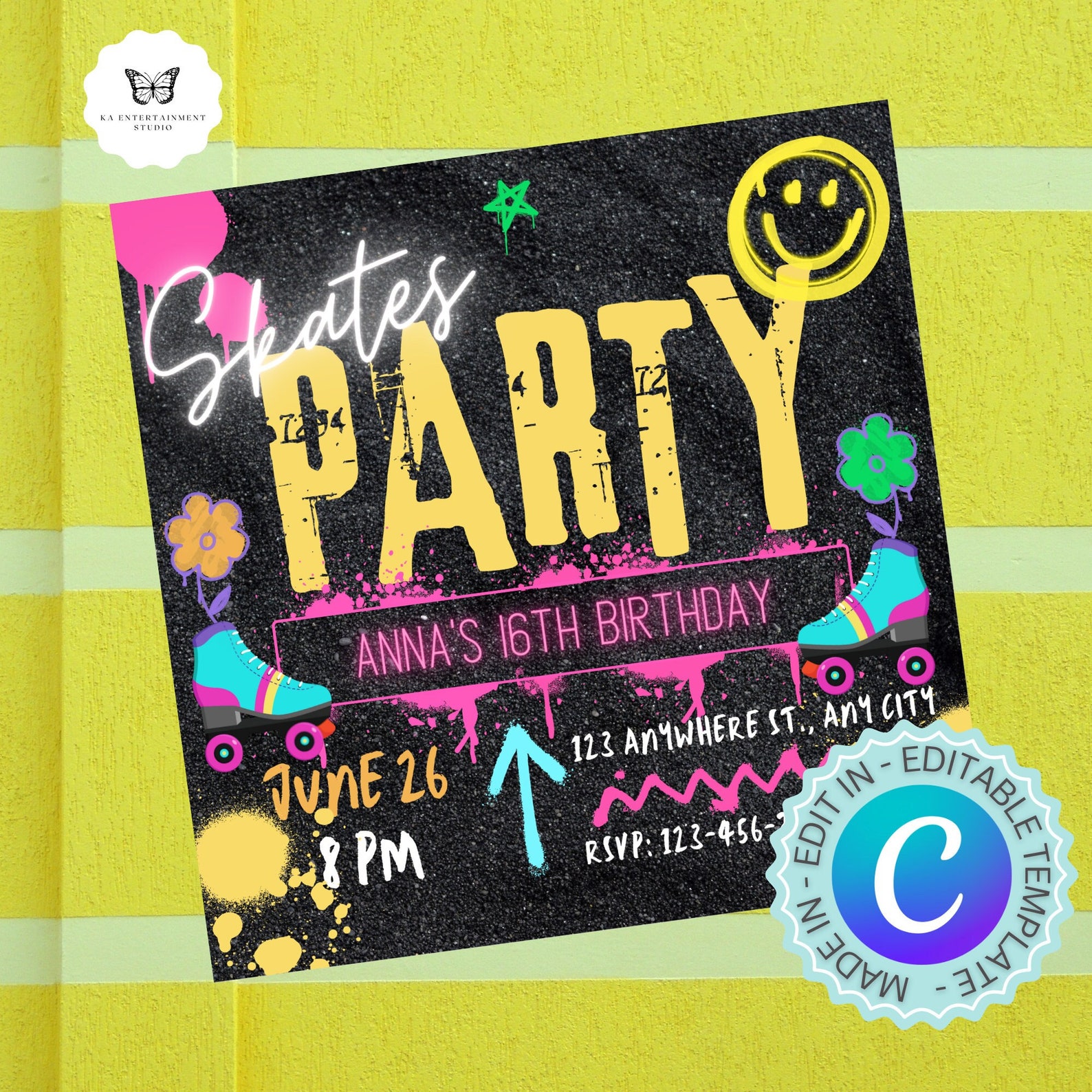 Roller Skating Party Invitation, Lets Roll Birthday Invite Template ...