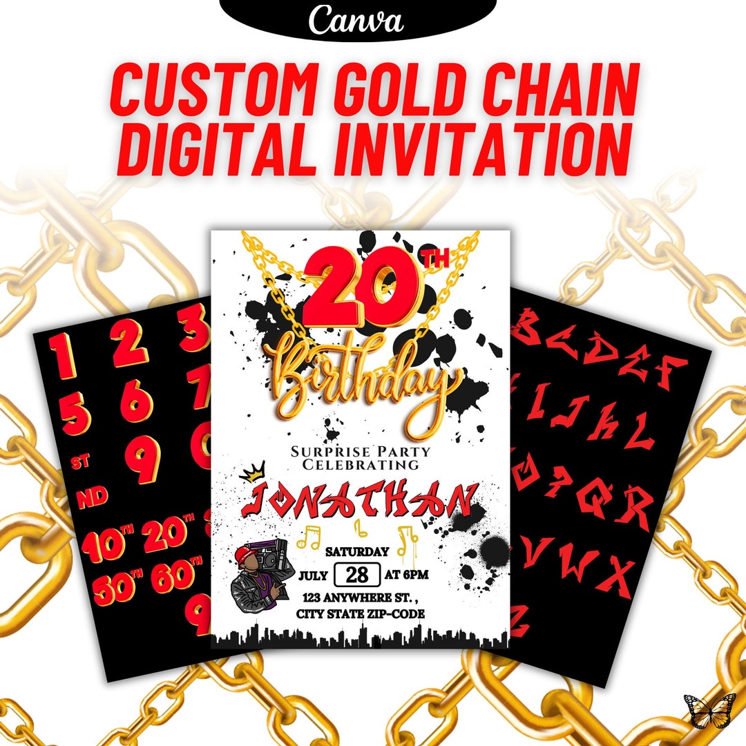 Customizable Gold Chain Birthday Digital Invitation, Hip-hop Themed ...