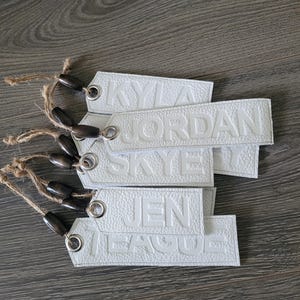 Leather Name Tag, Gift Tag, Place Setting, Bookmark, Leather Bag Tag - Etsy