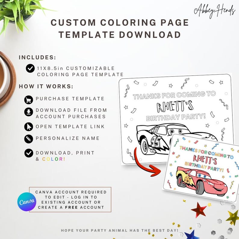 Customizable Red Cars Coloring Page | Birthday Party Digital Download ...