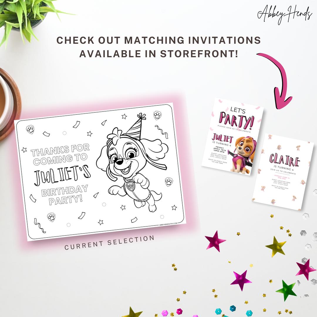 Customizable Pink Patrol Coloring Page Birthday Party Digital Download ...