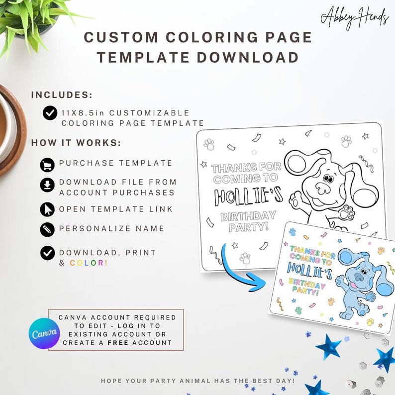 Editable Blue Clue Custom Name Color Page | Digital Download, Custom ...