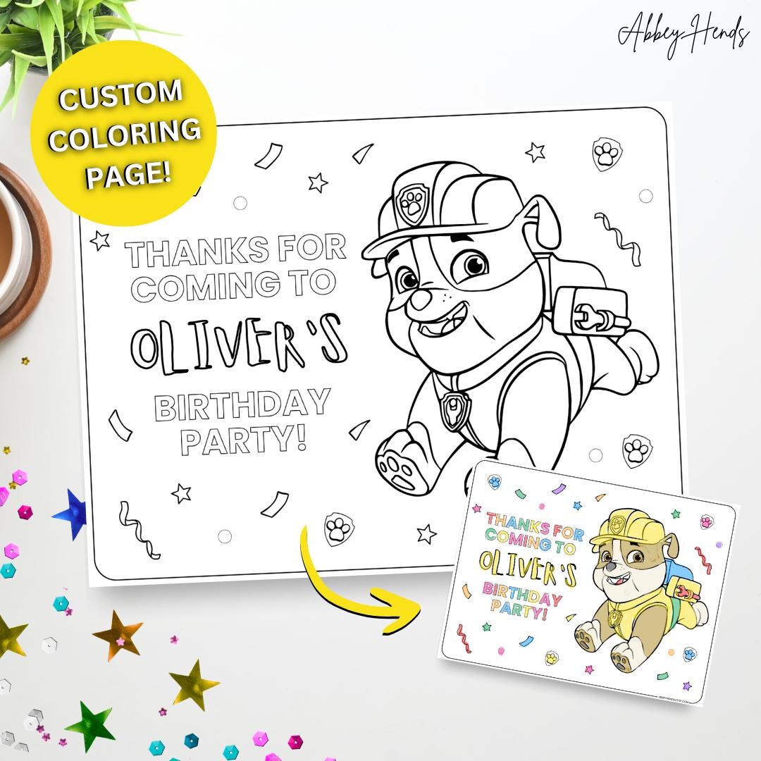 Customizable Yellow Patrol Coloring Page | Birthday Party Digital ...