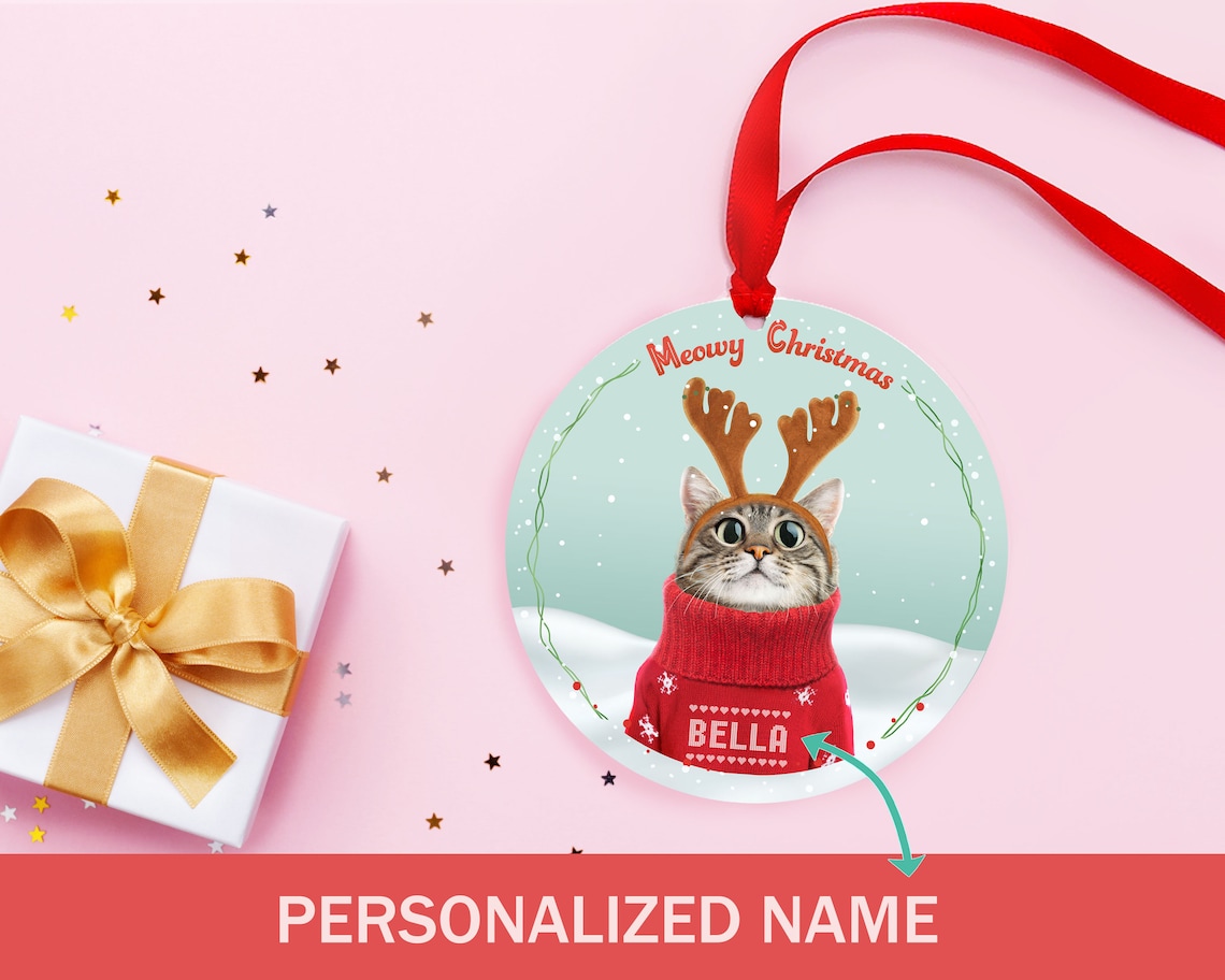 CUSTOM CAT Ornament Christmas Decoration Gift Photo Cat Lover | Etsy