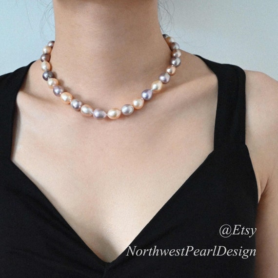 Baroque Pearl Necklace 9.3 10.7mm Pearl Necklace Freshwater pearl necklace High luster pearl necklace mixed color pearl necklace