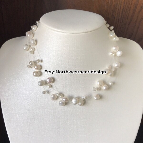Multi Strand Pearl Necklace - Etsy