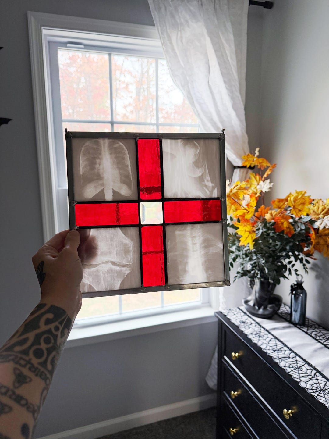 Gothic X-ray Bones Stained Glass Panel - Etsy