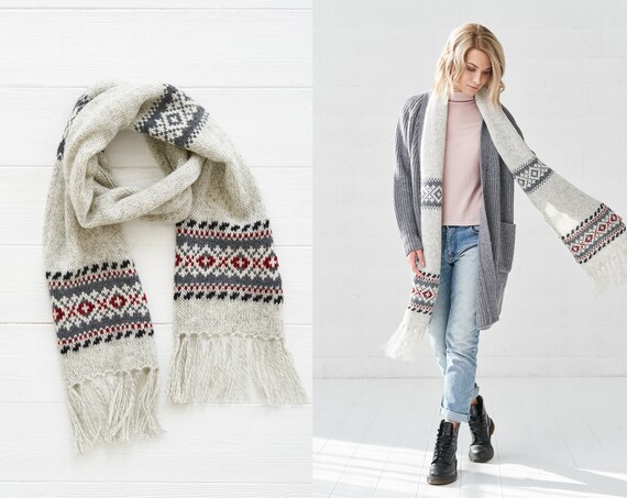 Natural Wool Scarf Sheep Wool Scarf Scandinavian Style | Etsy