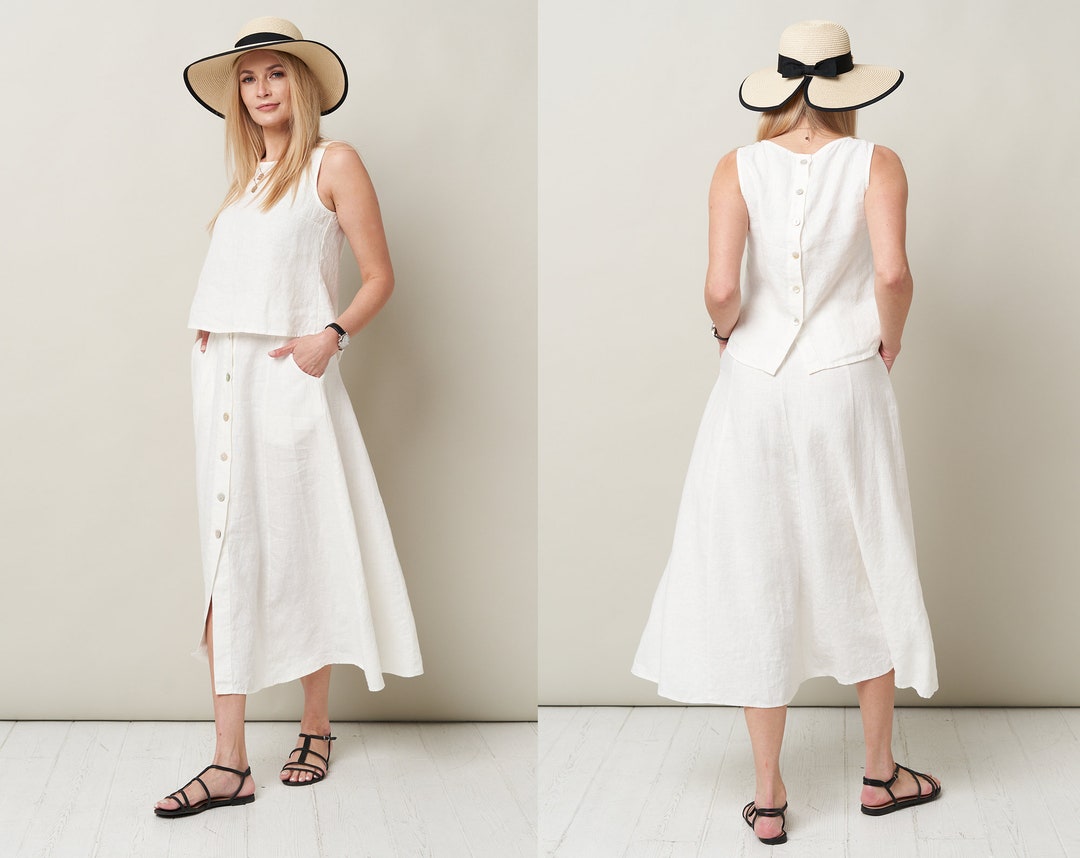 Linen Two Piece Set Long Linen Summer Skirt & Sleeveles Suit - Etsy