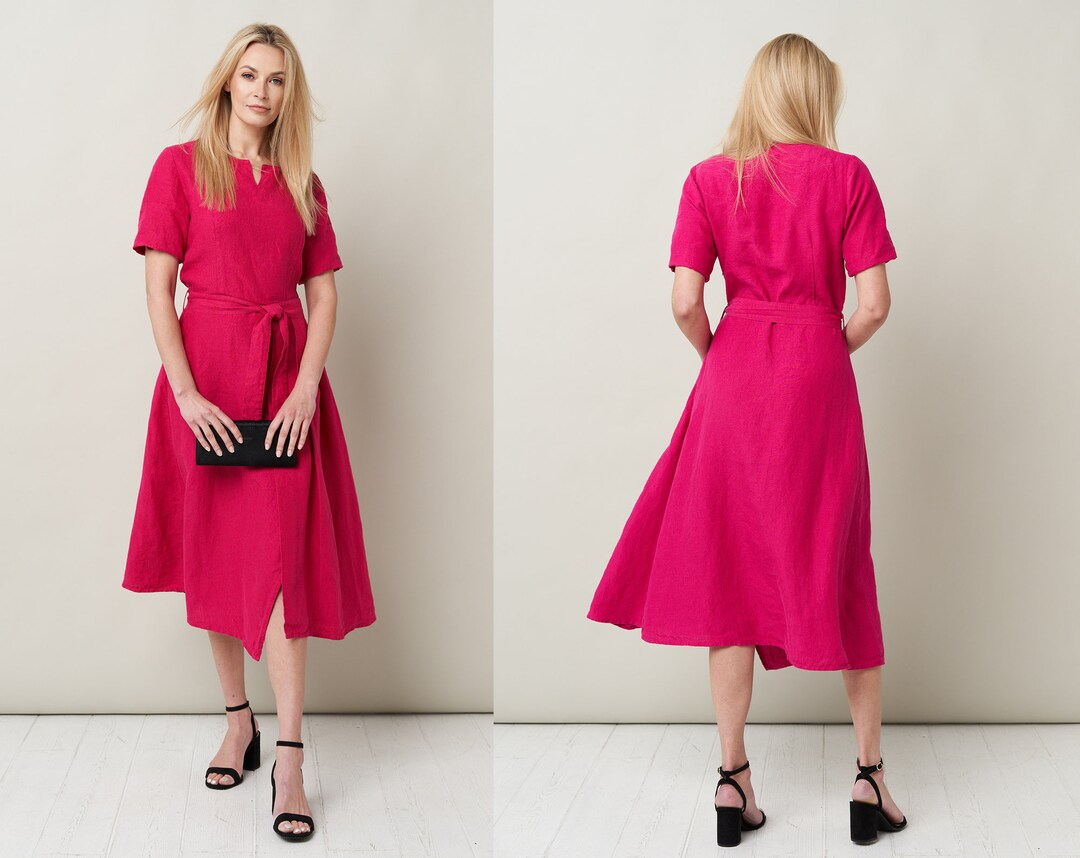 Stylish Linen Ruby Summer Dress Loose Fit Womens Dress for Comfortable ...