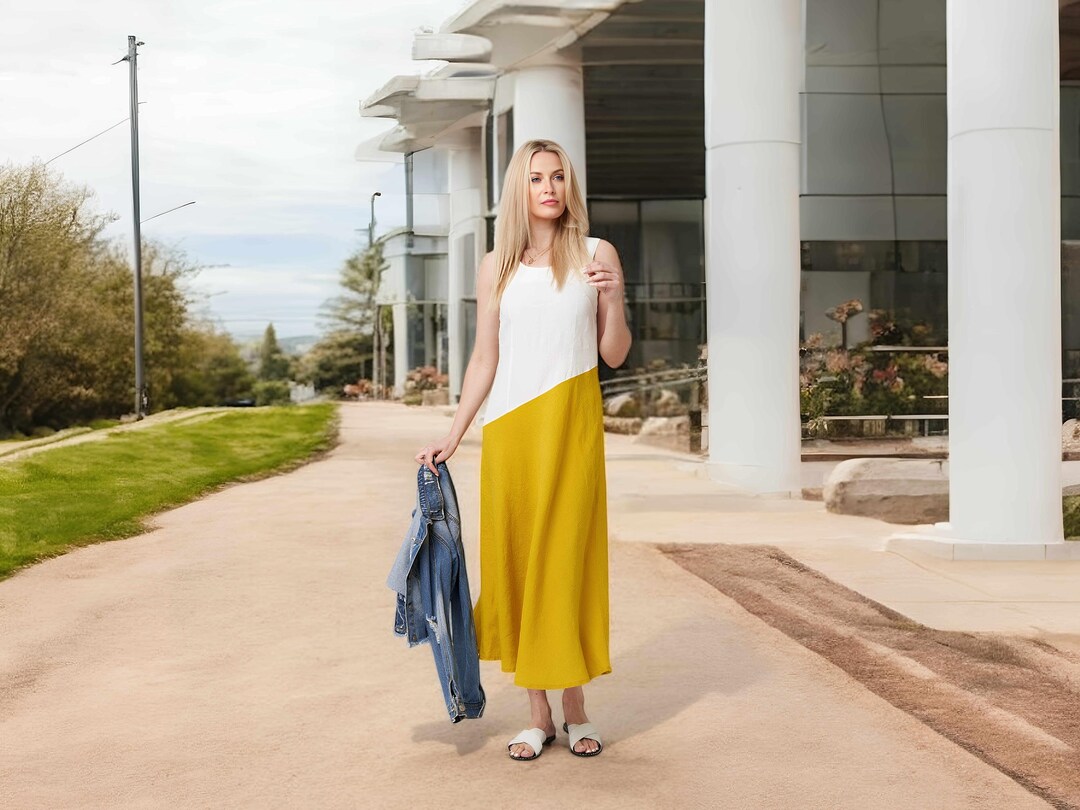 Slow Fashion Summer Staple: Linen Two-color Long Womens Dress - Cozy ...