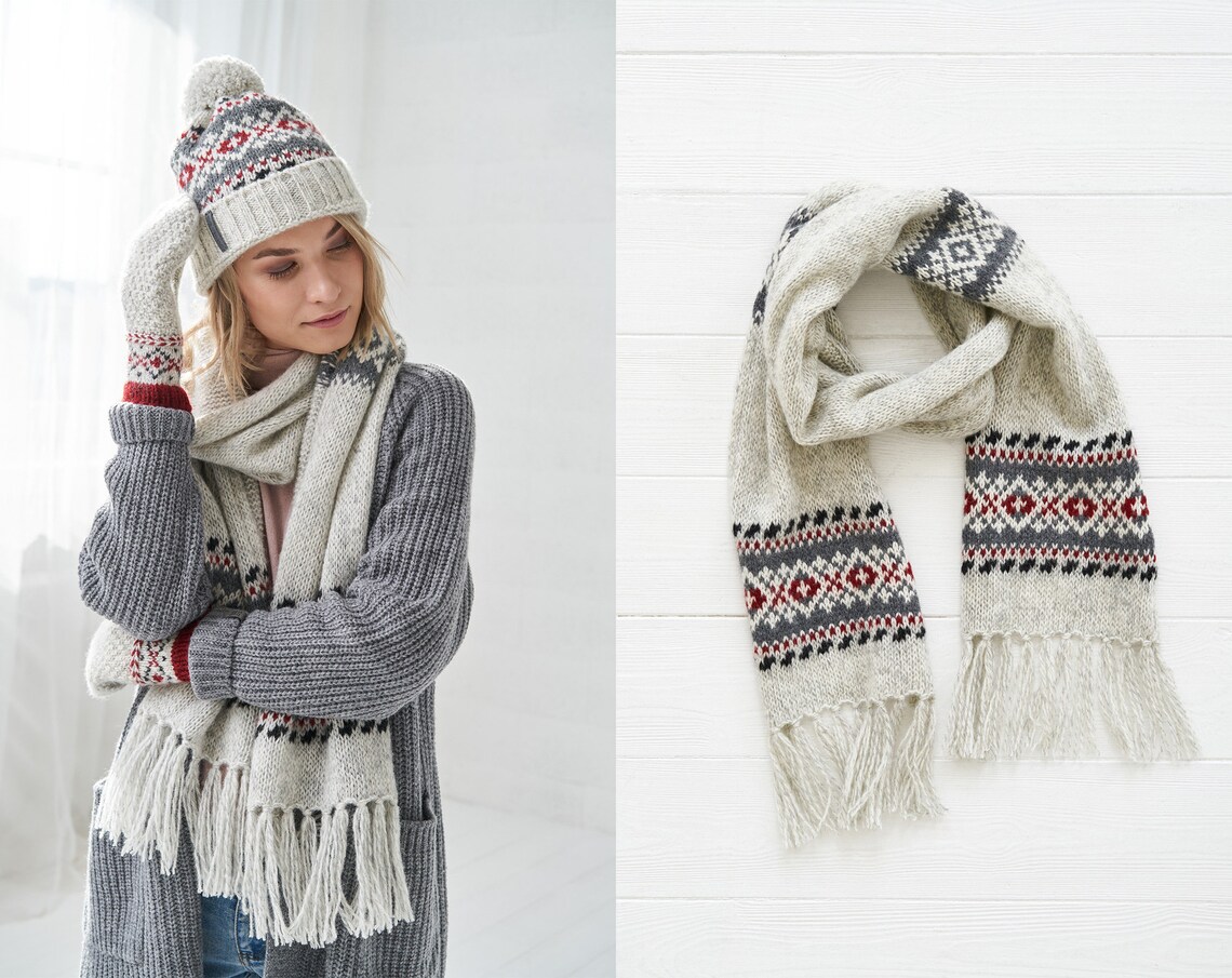 Natural Wool Scarf Sheep Wool Scarf Scandinavian Style | Etsy