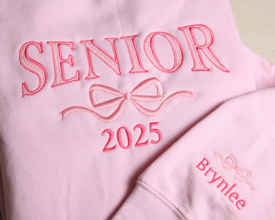 Embroidered Senior Sweatshirt, Coquette Bow, Customized Grad Gift ...