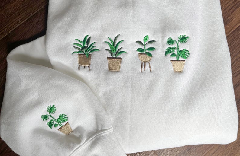 Embroidered Houseplant Sweatshirt, Icons Plant Lover Crewneck, Plant ...