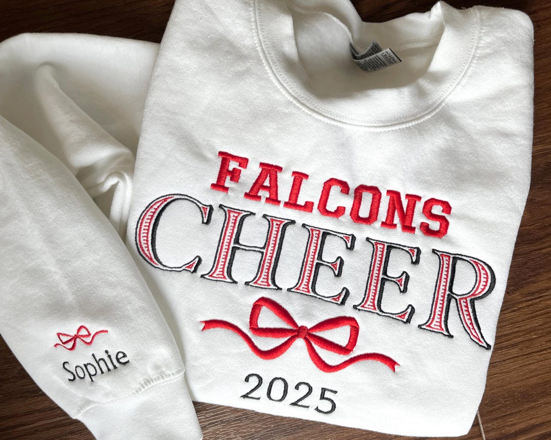 Embroidered Cheer Sweatshirt Coquette Personalized Bow Cheer Sweater ...