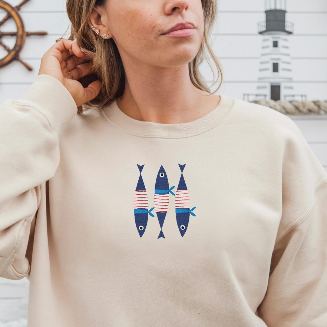 Sailor Fish Embroidered Sweatshirt, Fisherman Aesthetic Fishing ...