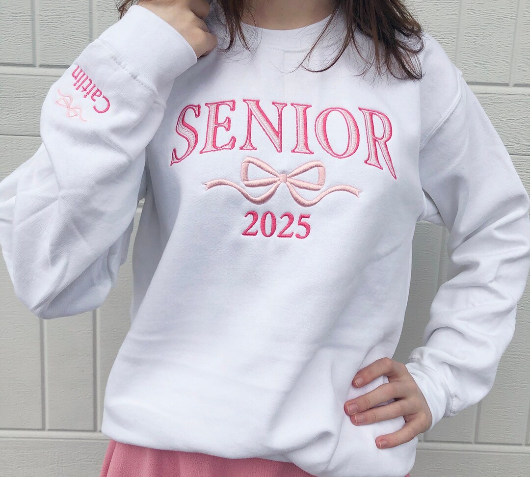 Embroidered Senior Sweatshirt, Coquette Bow, Customized Grad Gift ...