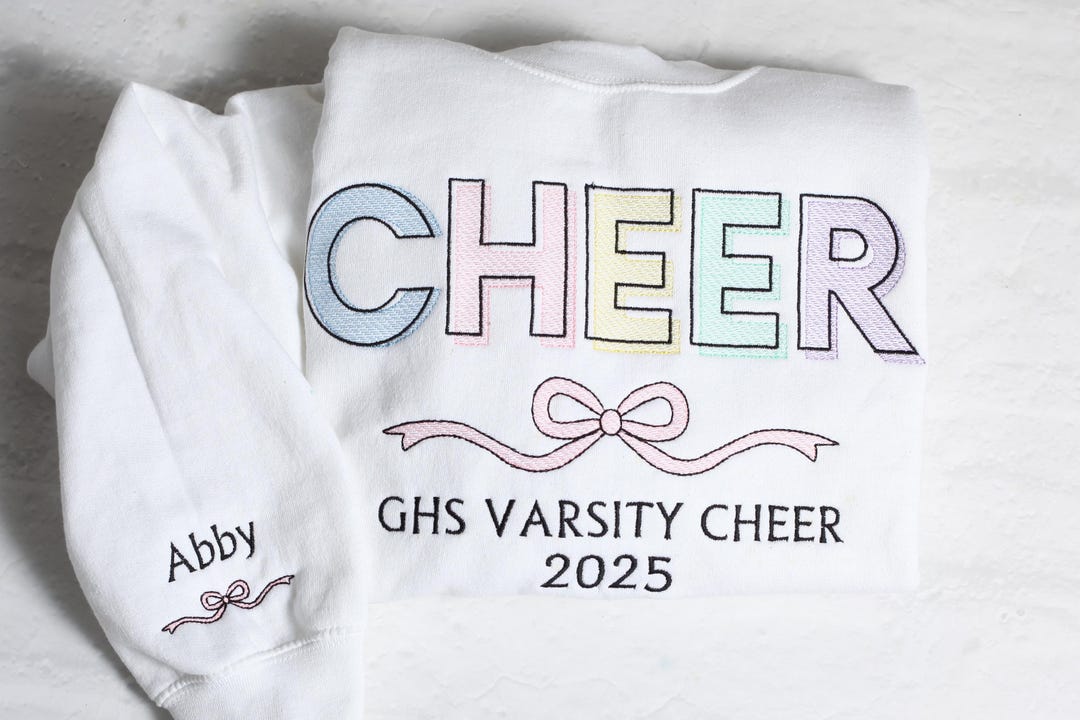 Embroidered Cheer Sweatshirt, Pastel Coquette Bow Cheer Team Shirts ...