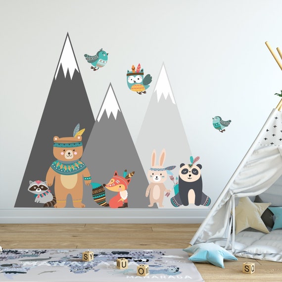 Mountain Stickers for Children and Colorful Animals Three | Etsy