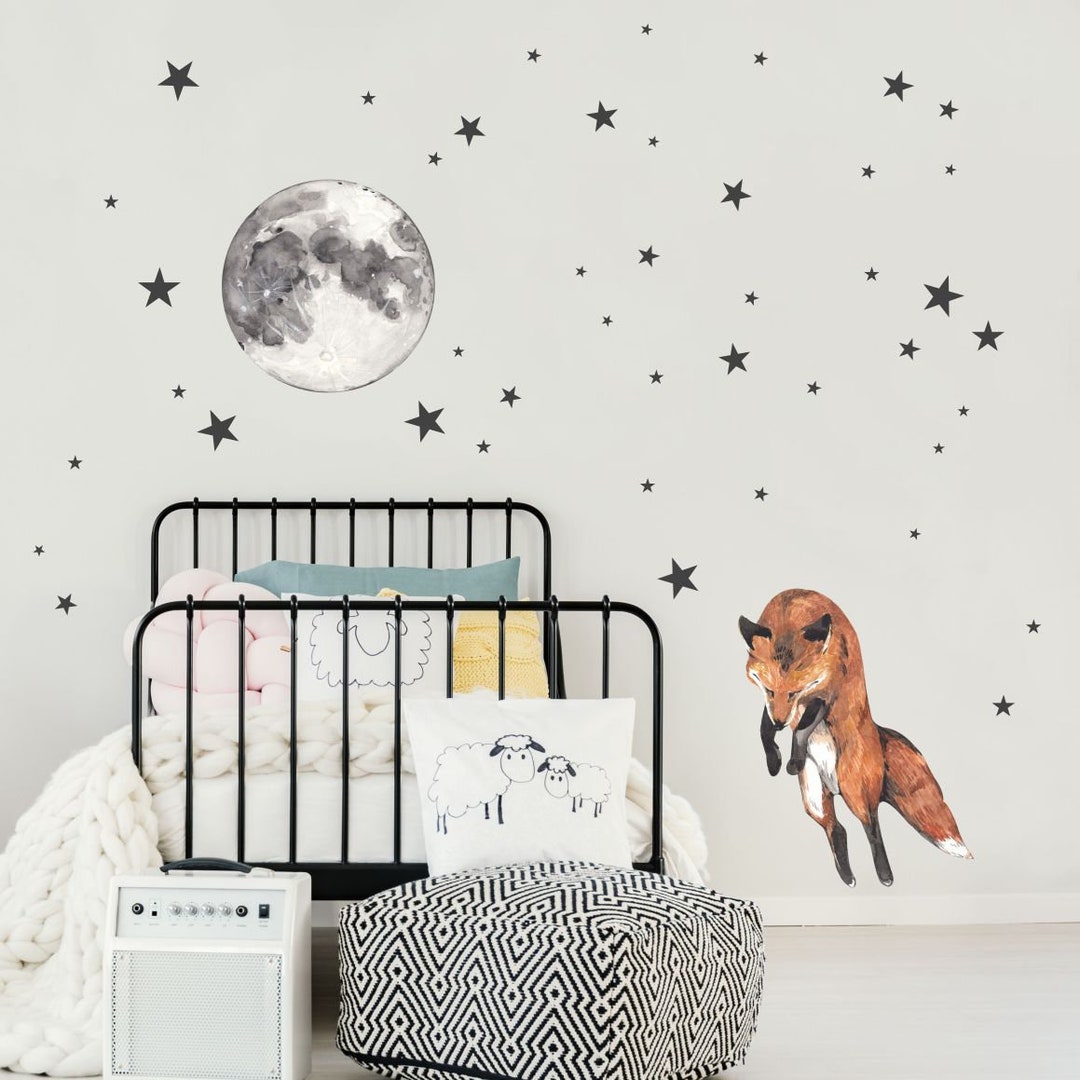 Set of Moon Stickers, Stars and Fox, Boy's Room, Child's Room, Children ...