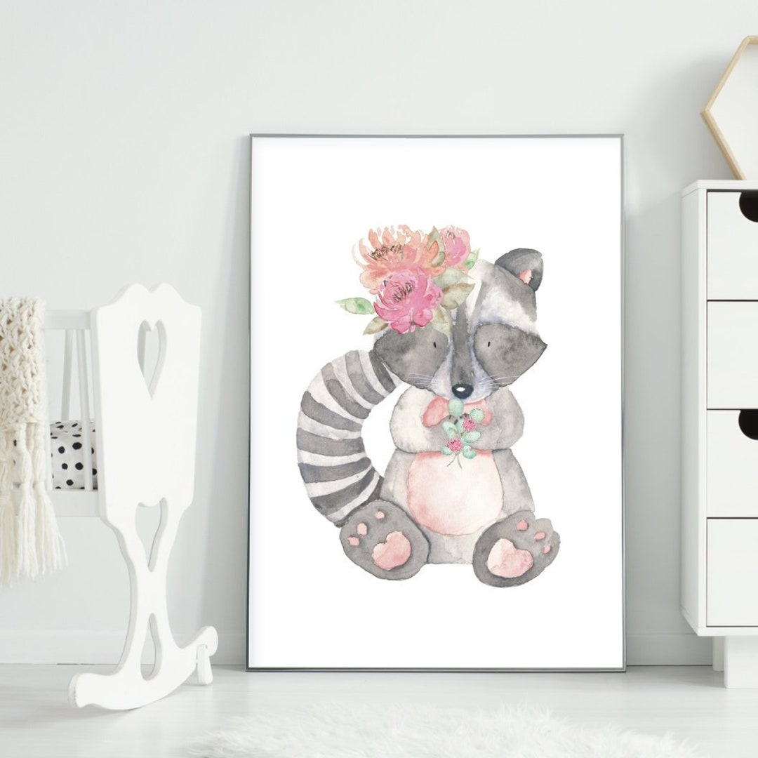 Raccoon Poster, Woodland Animals Nursery Art Print, Forest Animals Wall ...