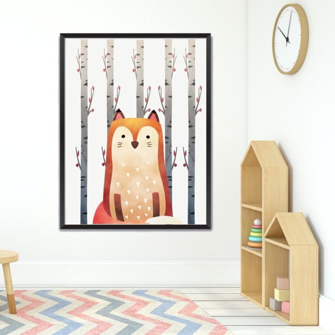 Fox Poster, Fox Decal for Kids, Fox Decoration, Fox in Forest, Forest ...