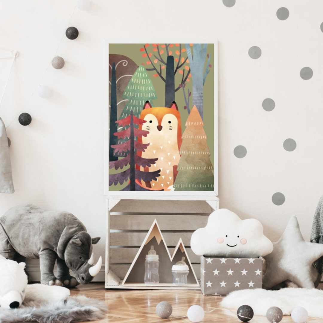 Forest Print FOX Forest Animals Print Animals Art FOX in Forest Posters ...