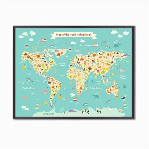 Poster Mappa Del Mondo Per Bambini Stampa “Mappa Del Mondo Per