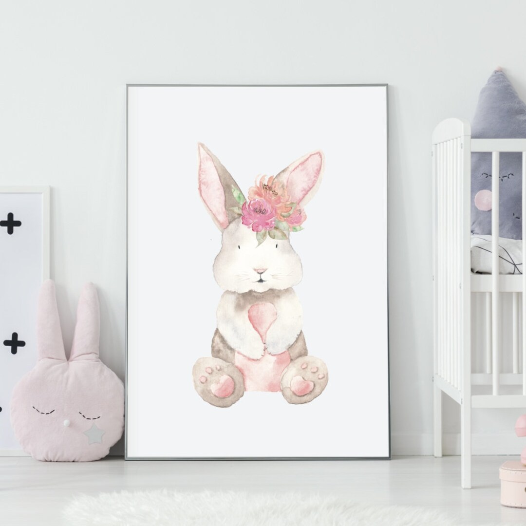 Rabbit Poster, Woodland Animals Nursery Art Print, Forest Animals Wall ...