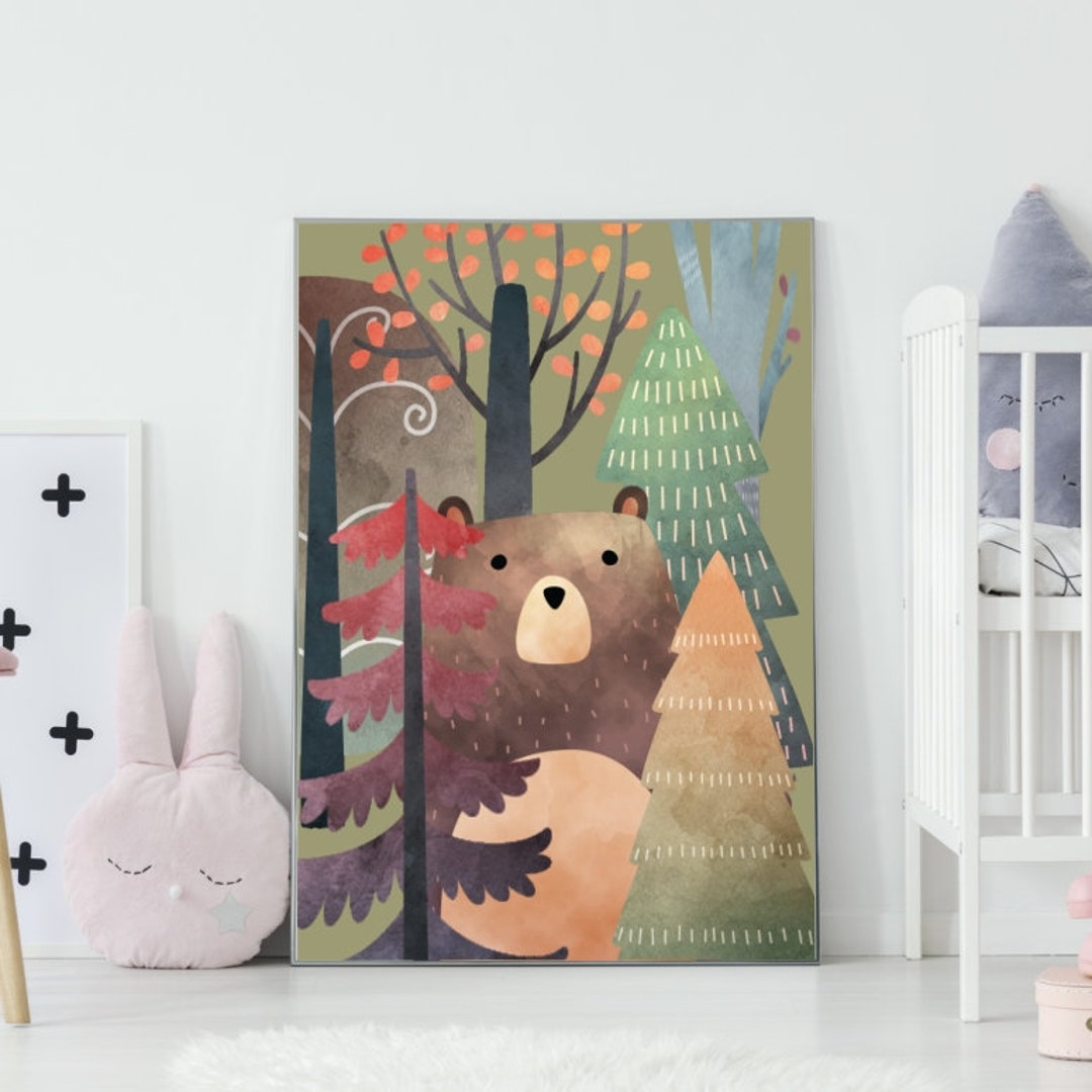 Forest Print Bear Forest Animals Print Animals Art Bear in Forest ...