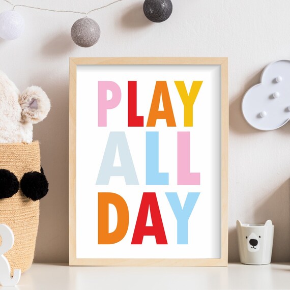 Play All Day Poster Best Kid Ever Decal Children Room Kids | Etsy
